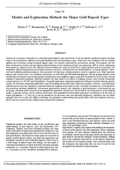 Models and Exploration Methods for Major Gold Deposit Types ...