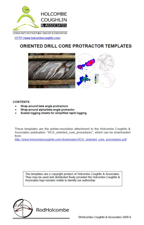 Oriented drill core protractor templates / Транспортирные шаблоны для ...