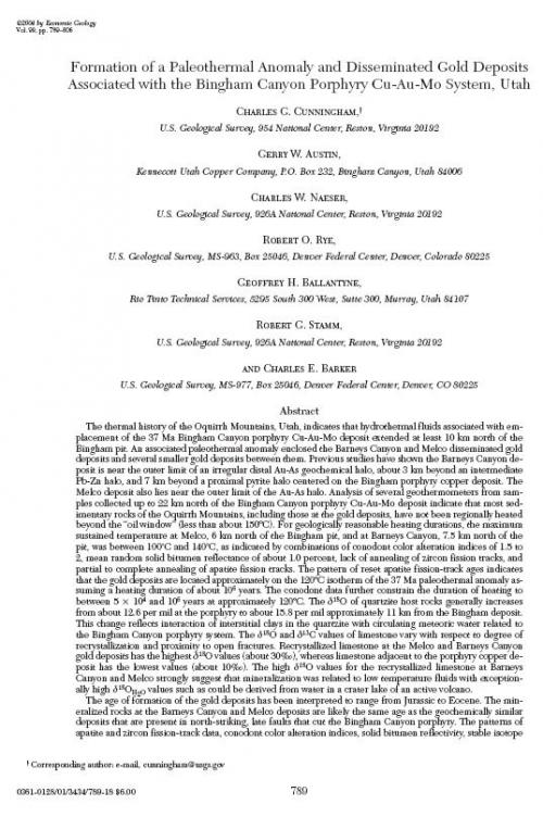 Formation of a paleothermal anomaly and disseminated gold deposits ...